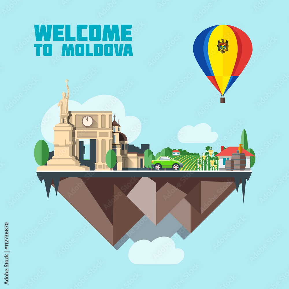 Moldova country infographic map in 3d with country shape flying in the ...