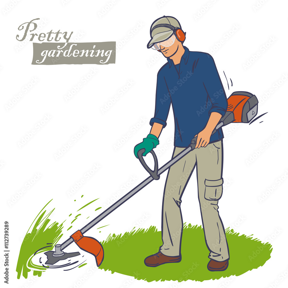 cutting grass trimmer Stock Vector | Adobe Stock