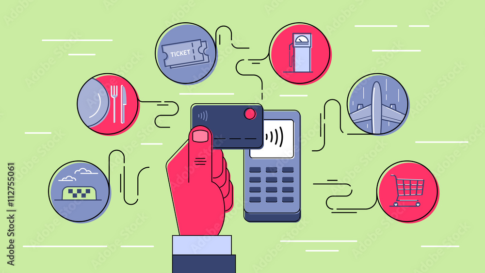 Contactless payment using credit card. NFC technology. Payment for ...