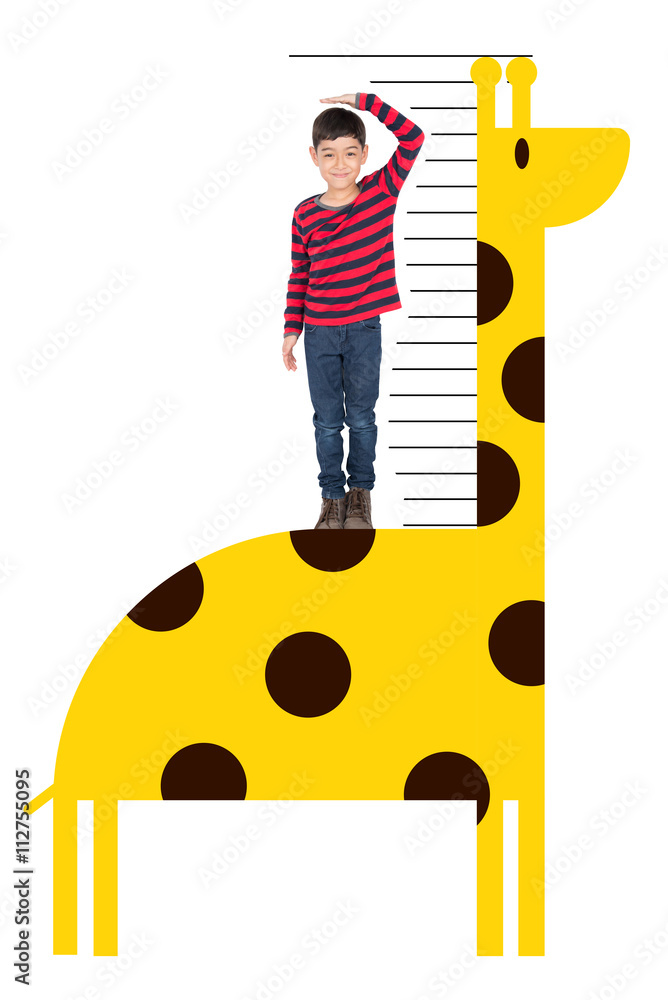 Little boy checking his height on white background Stock Photo | Adobe ...