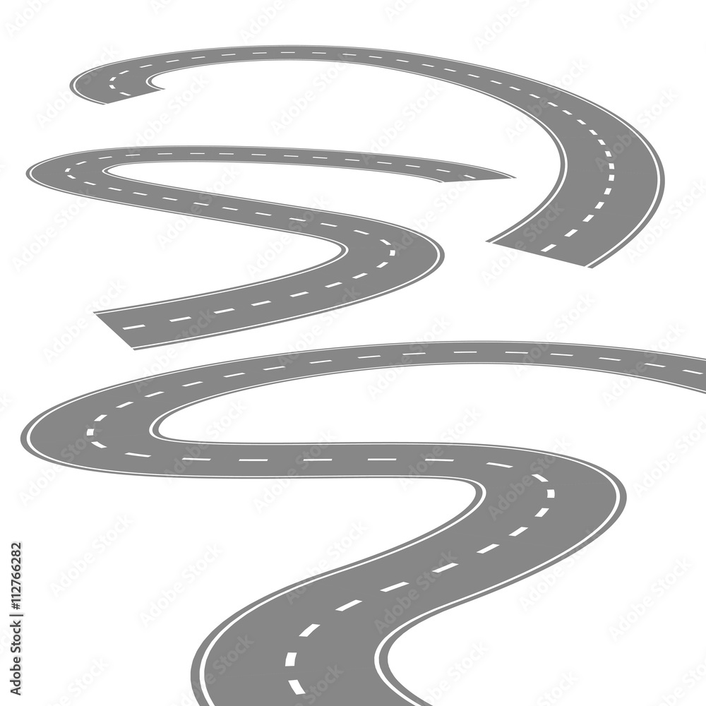 Curving winding road or highway with center cartoon illustration ...