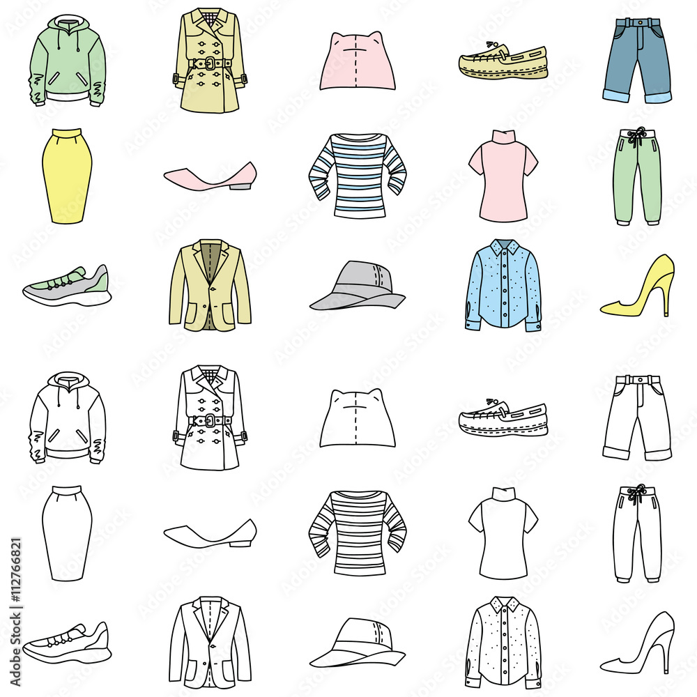 Set of spring clothing icons. Vector doodle illustration Stock Vector ...