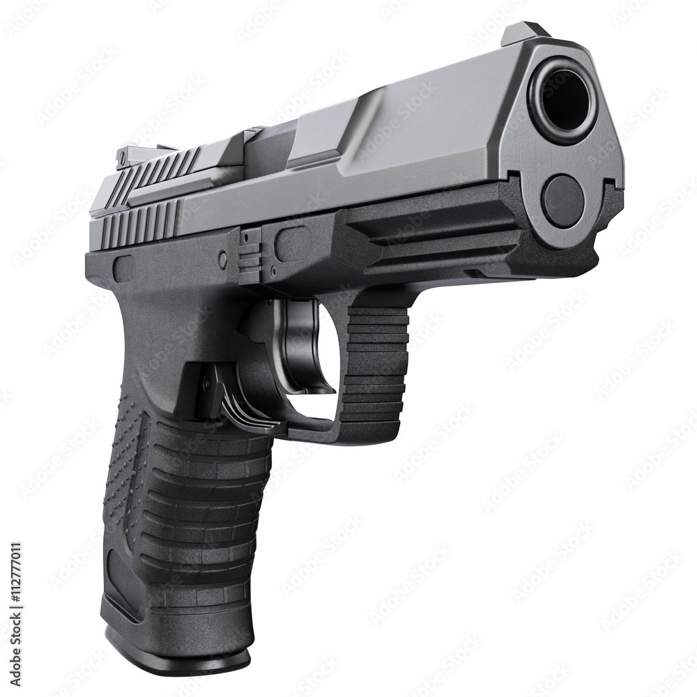 Gun metallic police, military, black on white background isolated ...