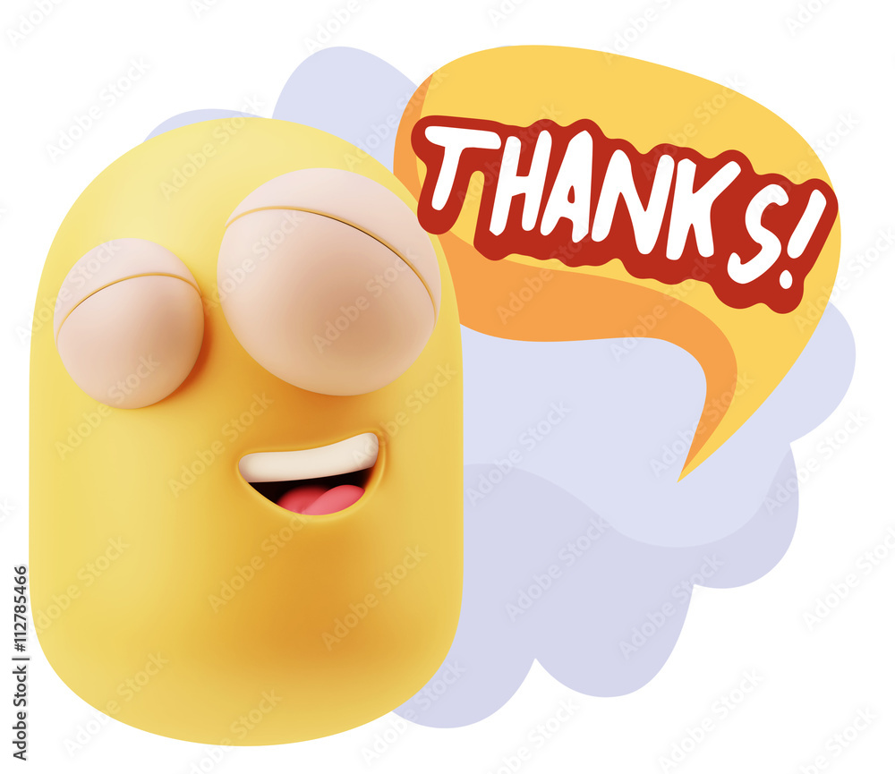 3d Rendering Smile Character Emoticon Expression saying Thanks w Stock ...