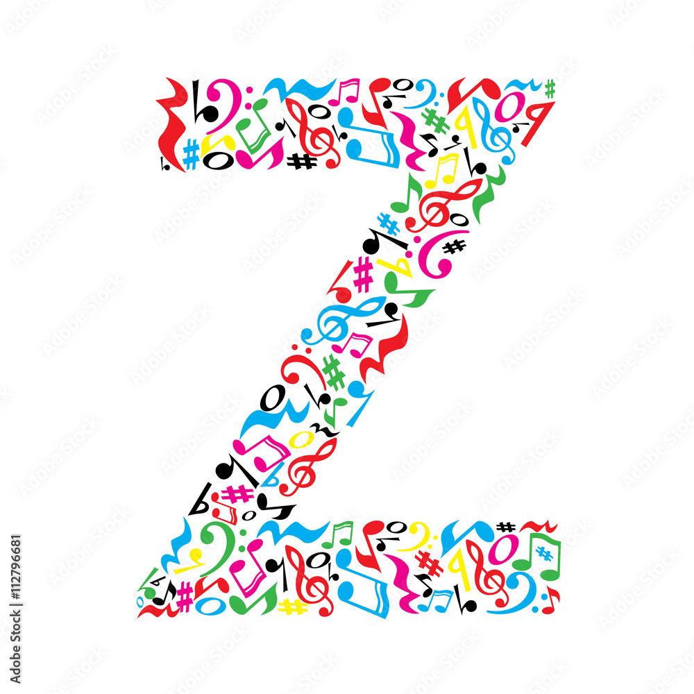 Z letter made of colorful musical notes on white background. Alphabet ...
