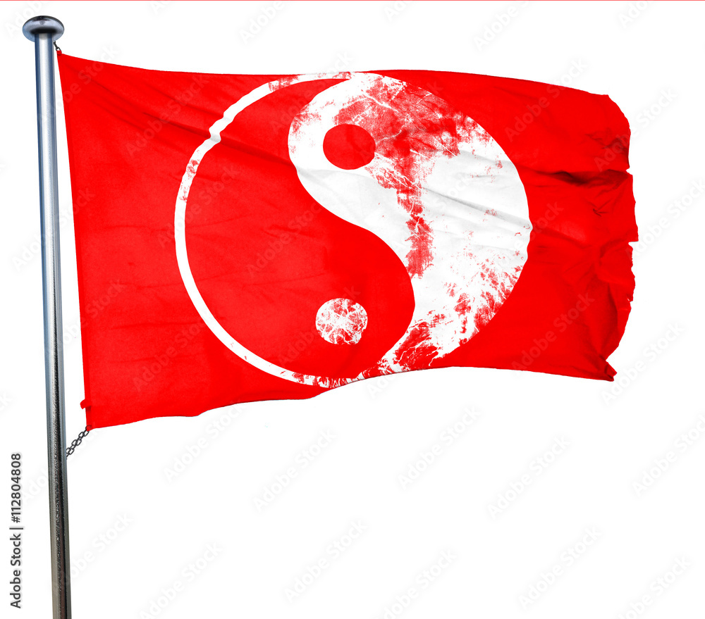 Ying yang symbol, 3D rendering, a red waving flag Stock Illustration ...