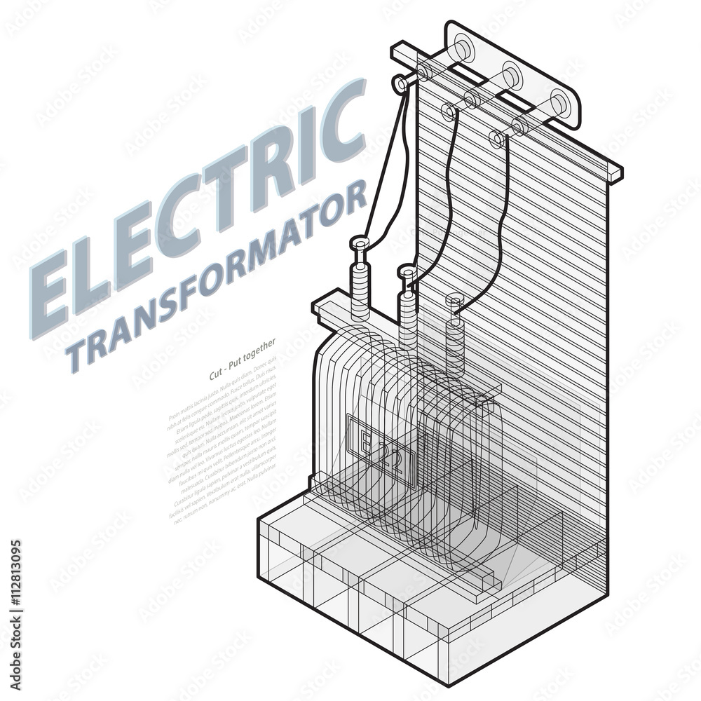 Electric transformer isometric building info graphic. Outline high ...