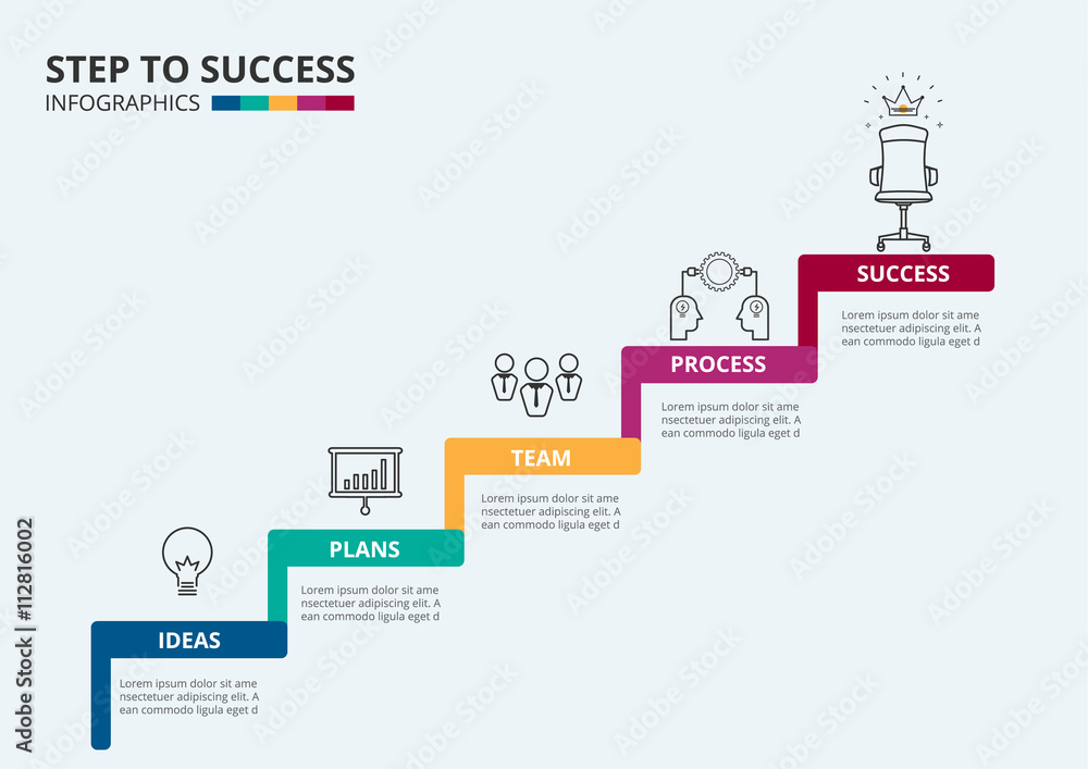 Stair step to success. Staircase with icons and elements to success ...