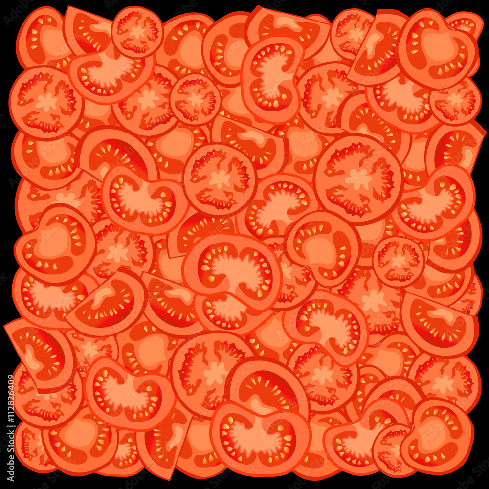 Texture with cherry tomato design. Sliced tomato pattern. Vector ...