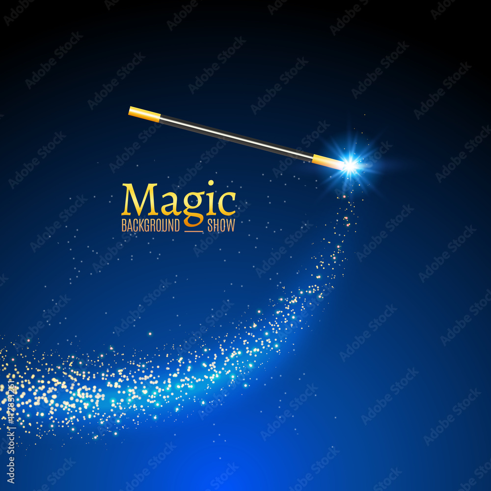 Magic wand vector background. Miracle magician wand with sparkle lights ...