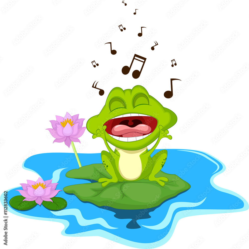 funny green frog cartoon singing Stock Vector | Adobe Stock