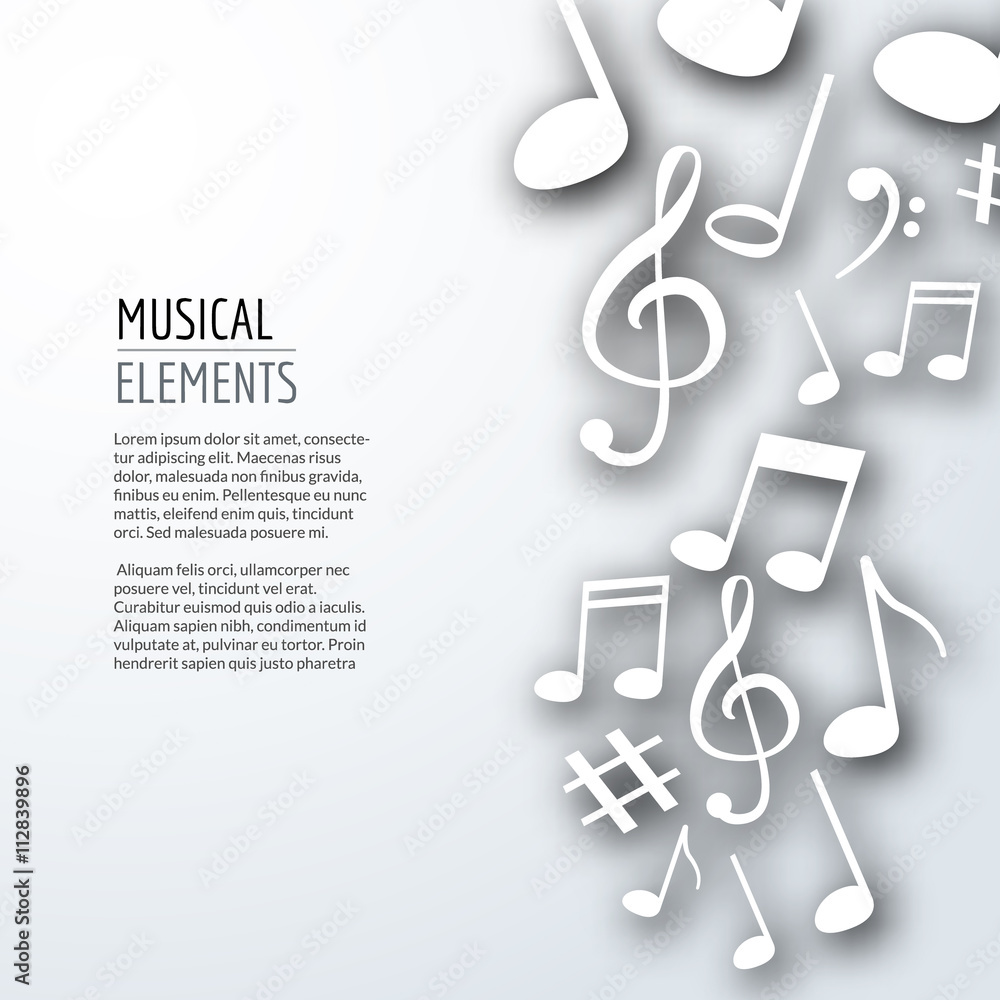 Vector abstract Music notes with shadows. On white isolated background ...