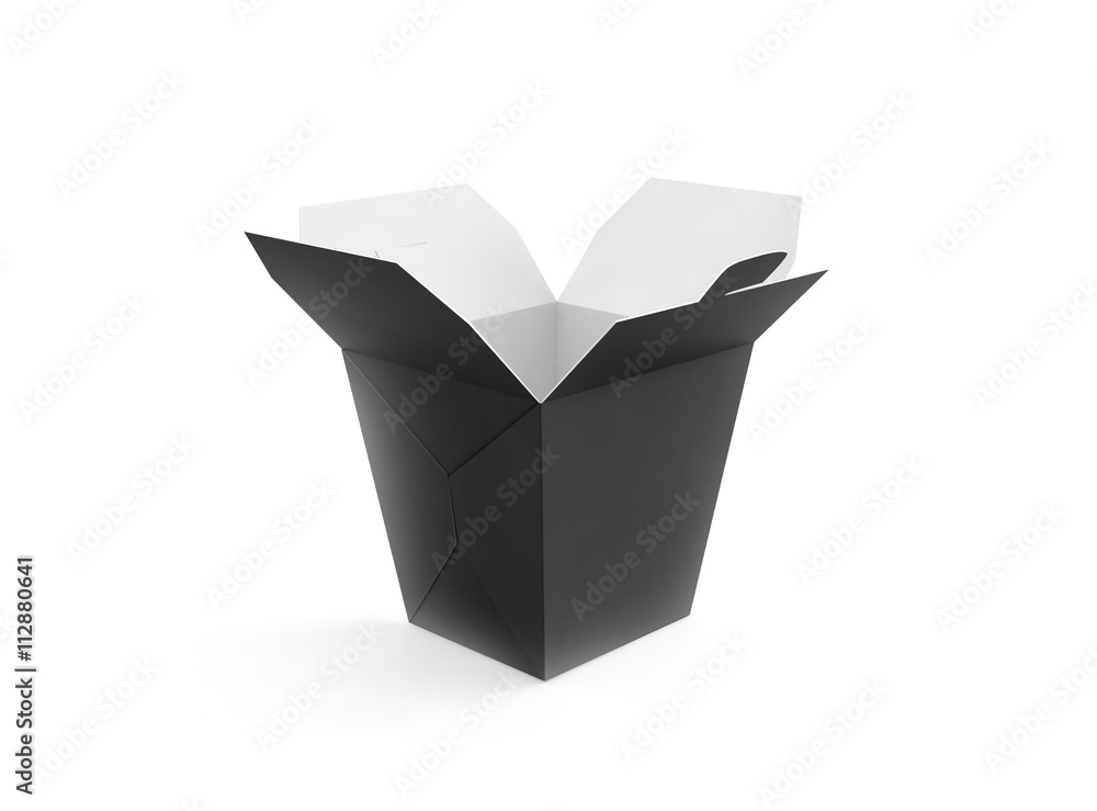 Opened blank meal box mockup stand isolated, 3d rendering. Empty clear ...