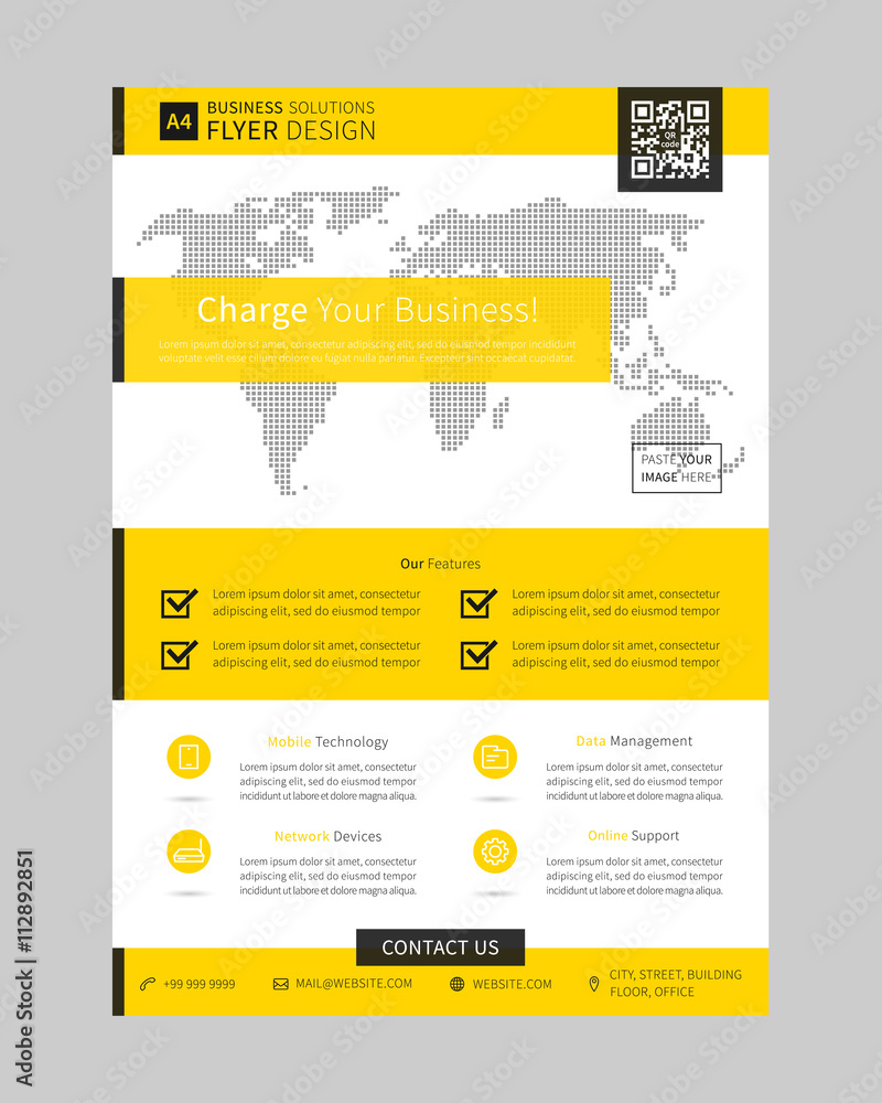 Promotion flyer (leaflet) layout vector design on white background. A4 ...