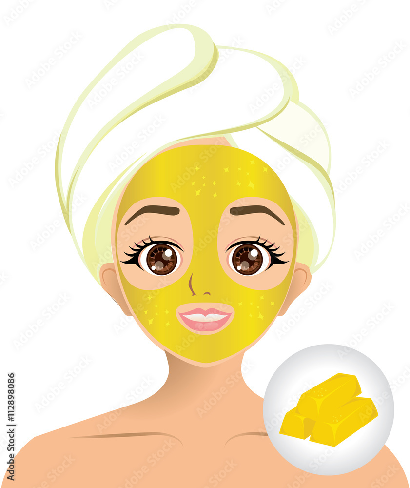 Vector of Cartoon girl with gold facial mask and Gold bar Stock Vector ...