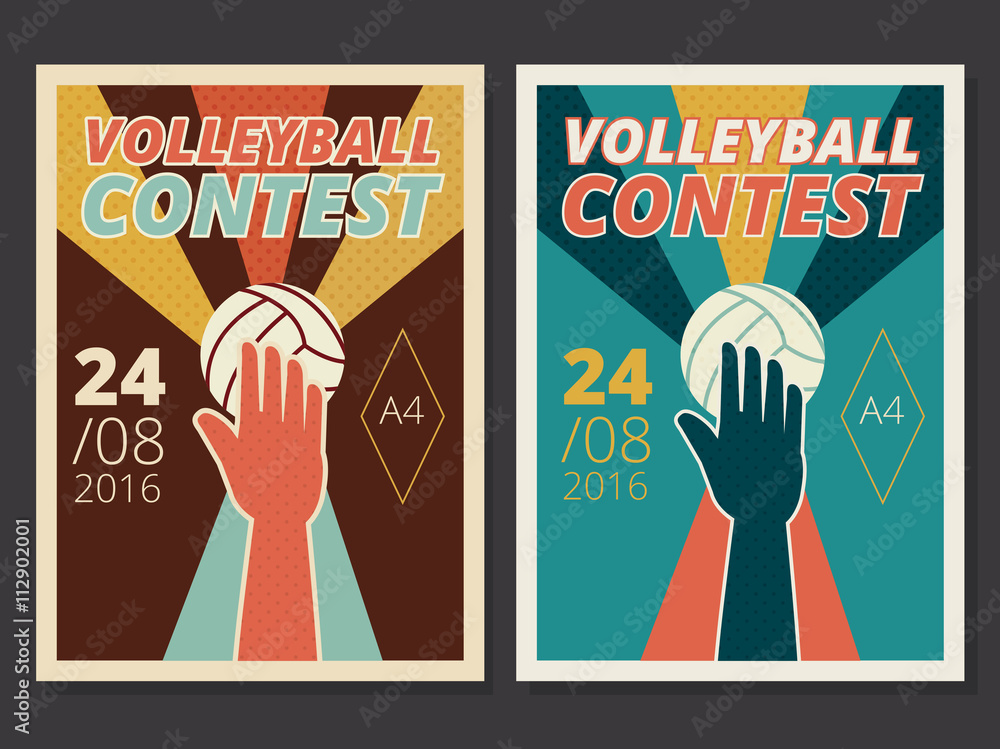 Set of volleyball game vector poster and flyer design in A4 size Stock ...