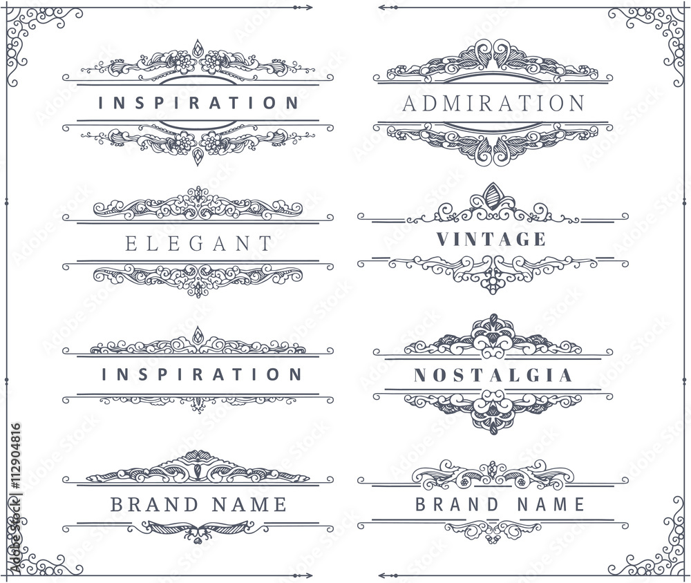 Collection of vintage flourishes calligraphic ornaments and frames ...