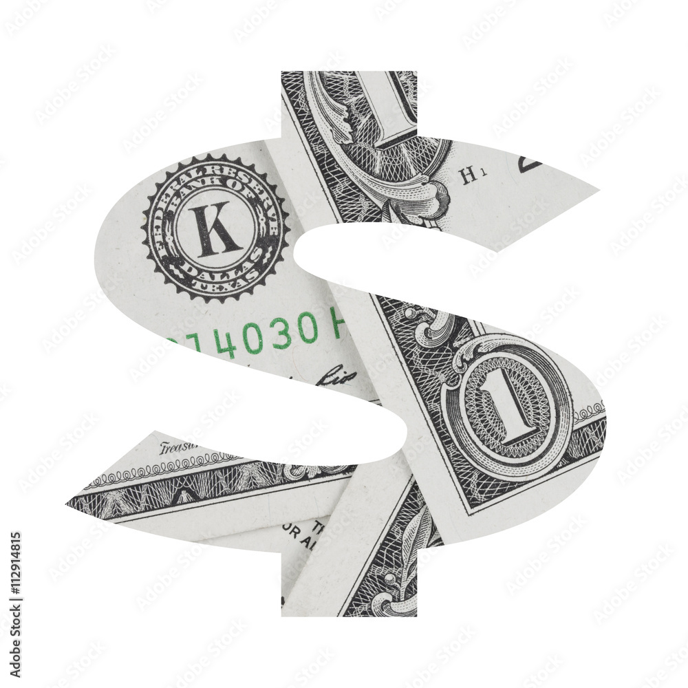 Dollar sign from dollar bill alphabet set on white background. Stock ...