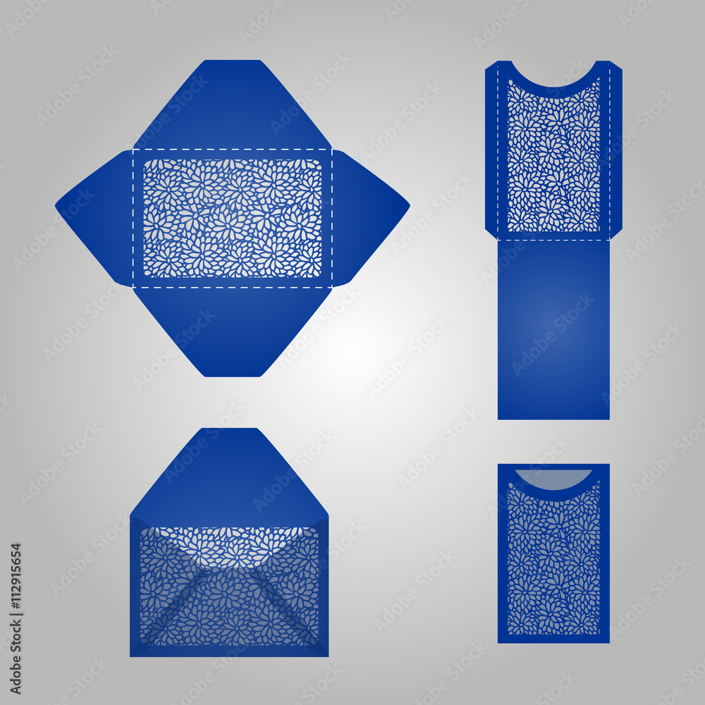 Square laser cut envelope template. Stock Vector | Adobe Stock