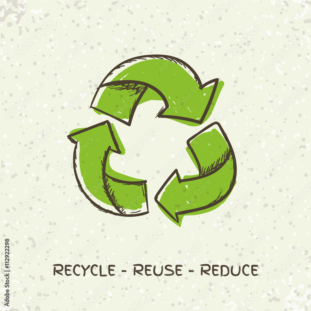 Sketch doodle recycle reuse symbol isolated on craft paper background ...