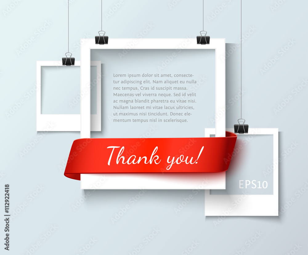 Paper photo frames composition. Vector photo frame template with red ...