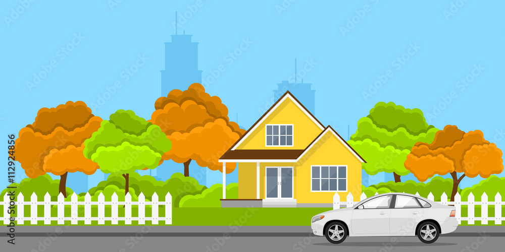 house and car Stock Vector | Adobe Stock