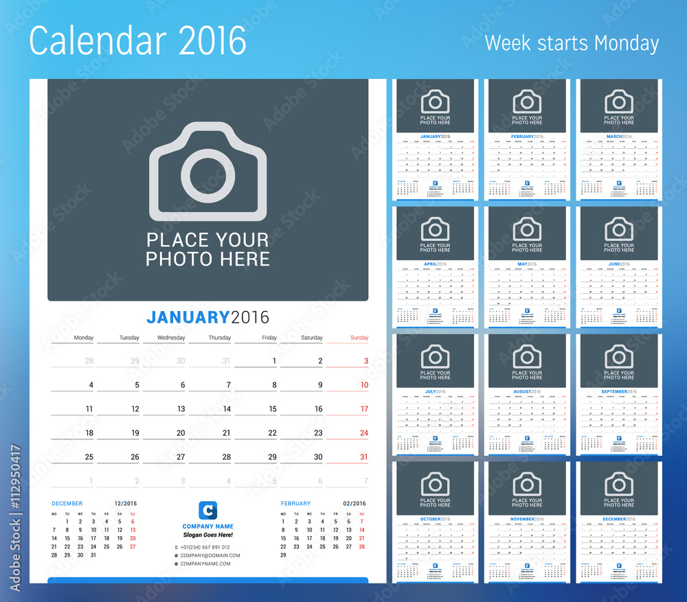 Calendar for 2016 year. Planner template. Vector design print template ...