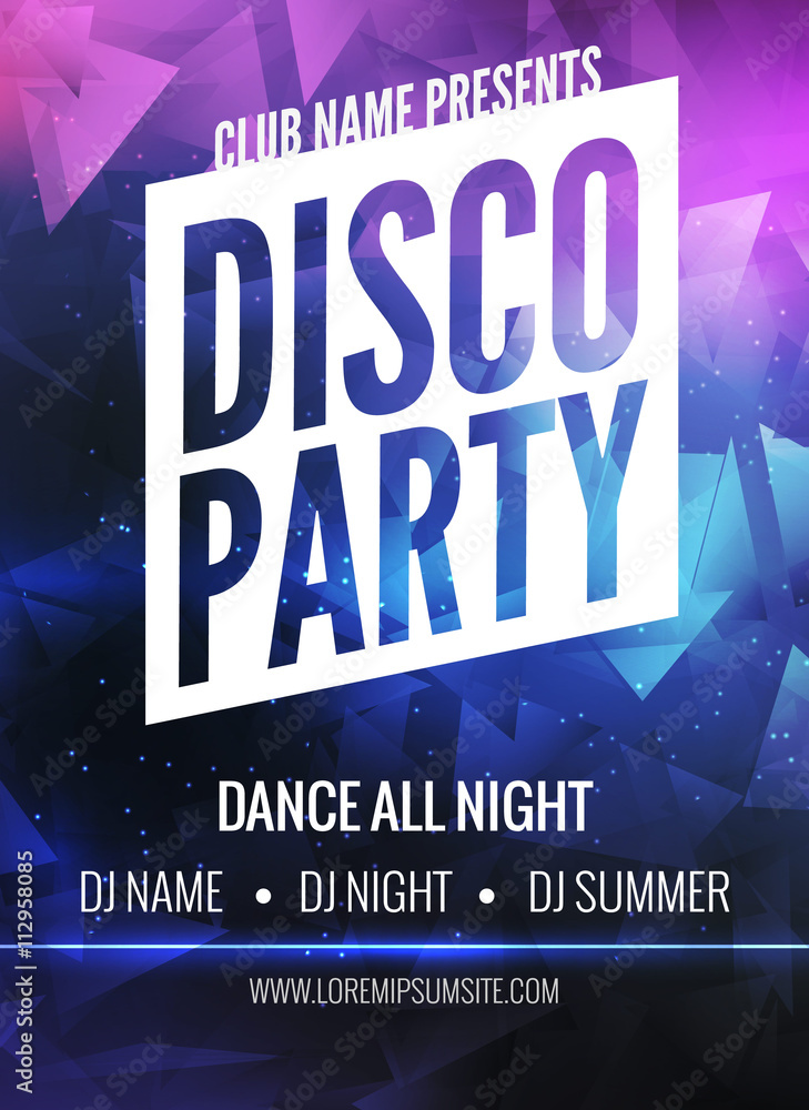 Disco Party Poster Template. Night Dance Party flyer. Disco party ...