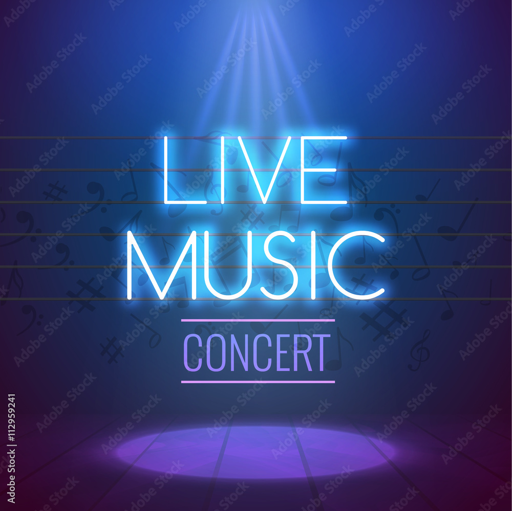 Neon Live Music Concert Acoustic Party Poster Background Template with ...