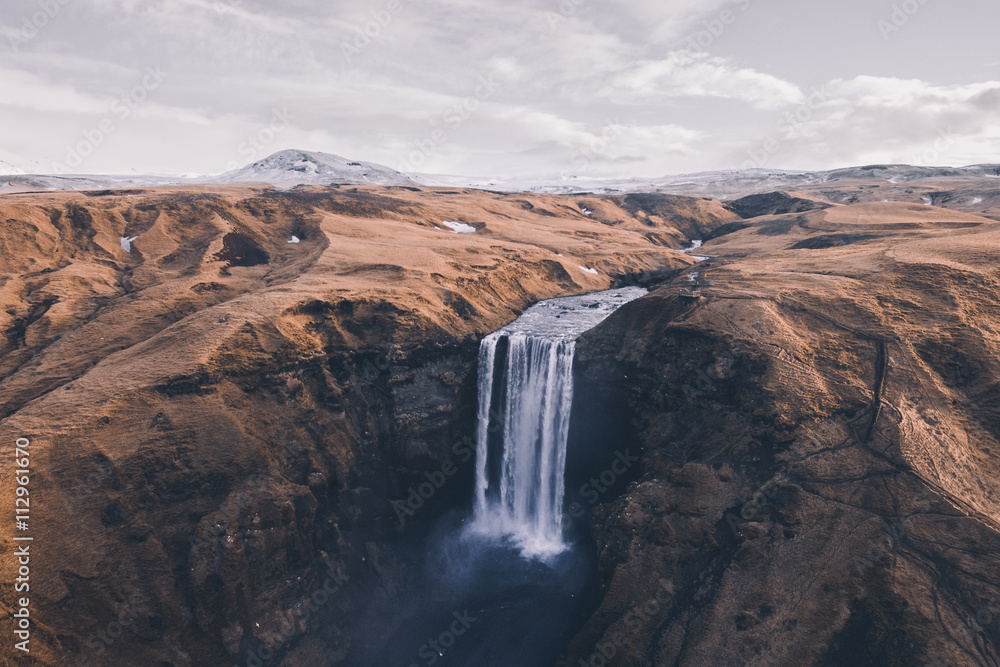 Beyond the waterfall - Aerial view over the surrounding landscape of ...