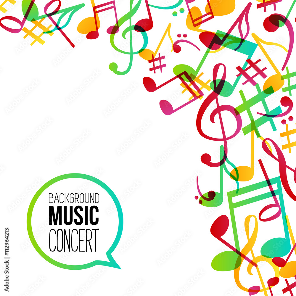 Music background. Musical background with musical notes. Vector rainbow ...