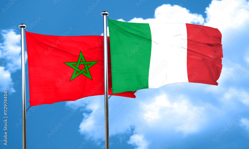 Morocco flag with Italy flag, 3D rendering Stock Illustration | Adobe Stock