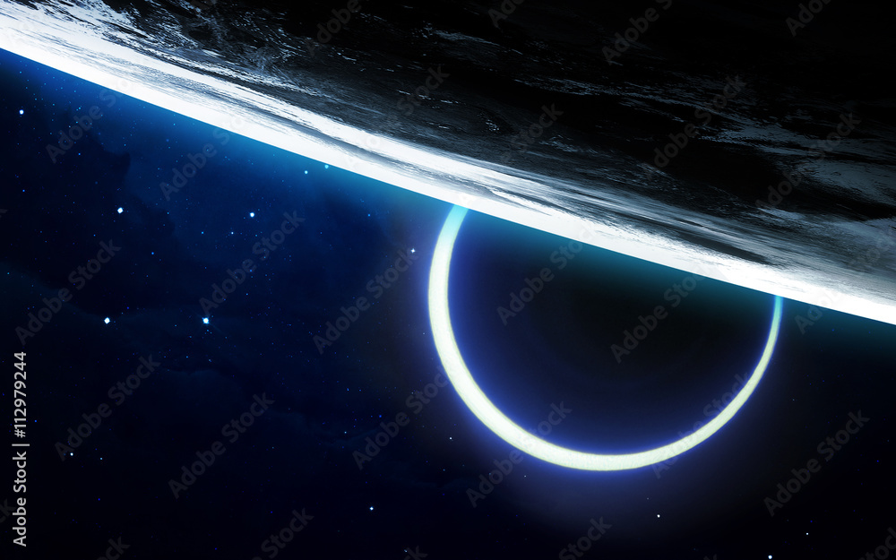 Scientific background - black hole, nebula in deep space, glowing ...