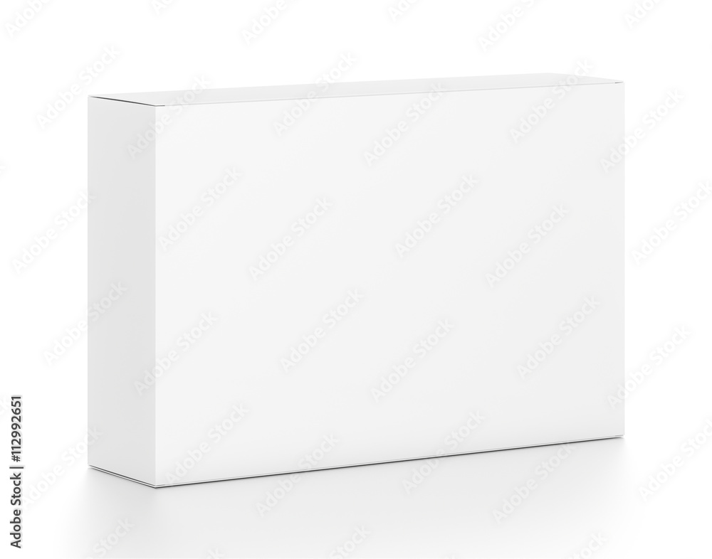 White wide horizontal rectangle box from top front side angle. Stock ...