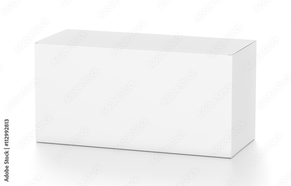 White wide horizontal rectangle blank box from top side angle. Stock ...