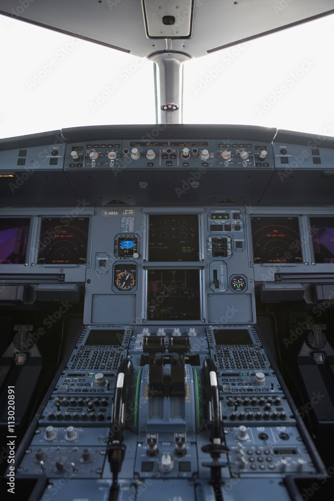 The cockpit of a commercial airplane Stock Photo | Adobe Stock