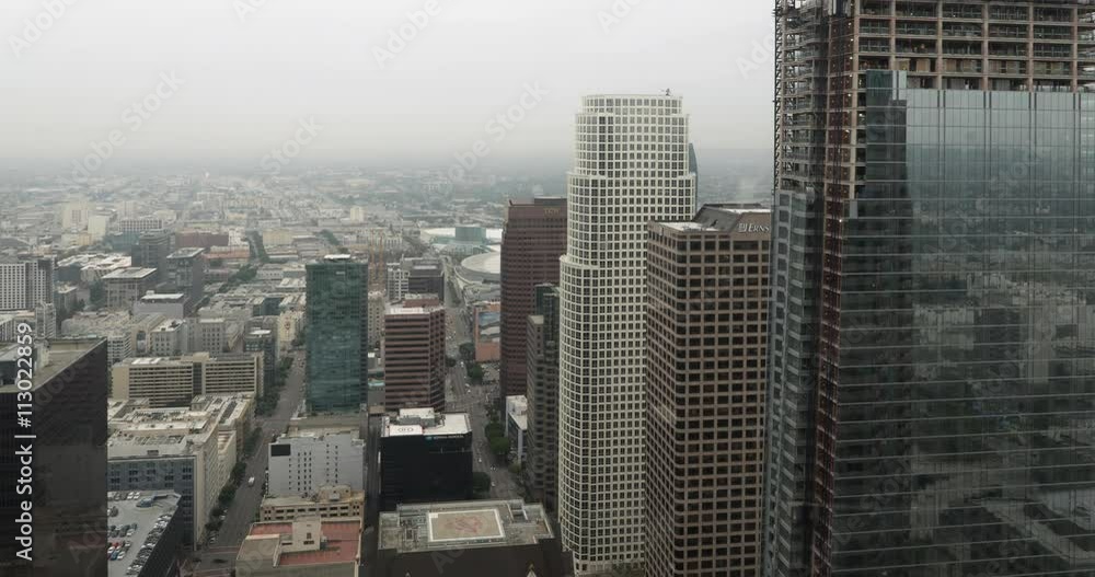 View from skyscraper window looking across Downtown Los Angeles towards ...