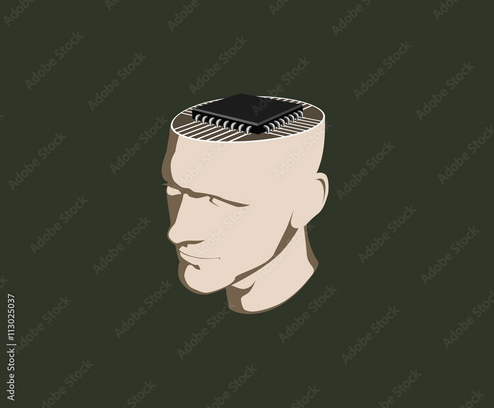 A man with a computer chip inside his head Stock Photo | Adobe Stock
