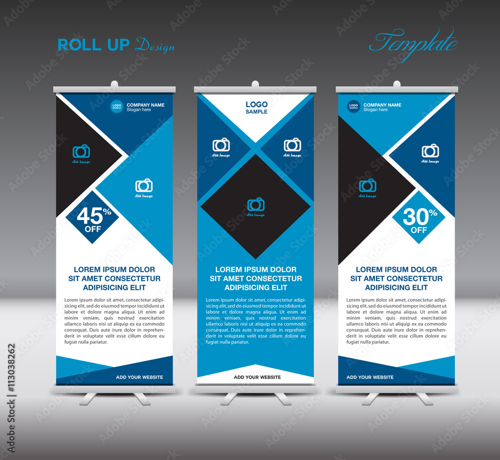 Blue Roll Up Banner template display advertisement design vector Stock ...