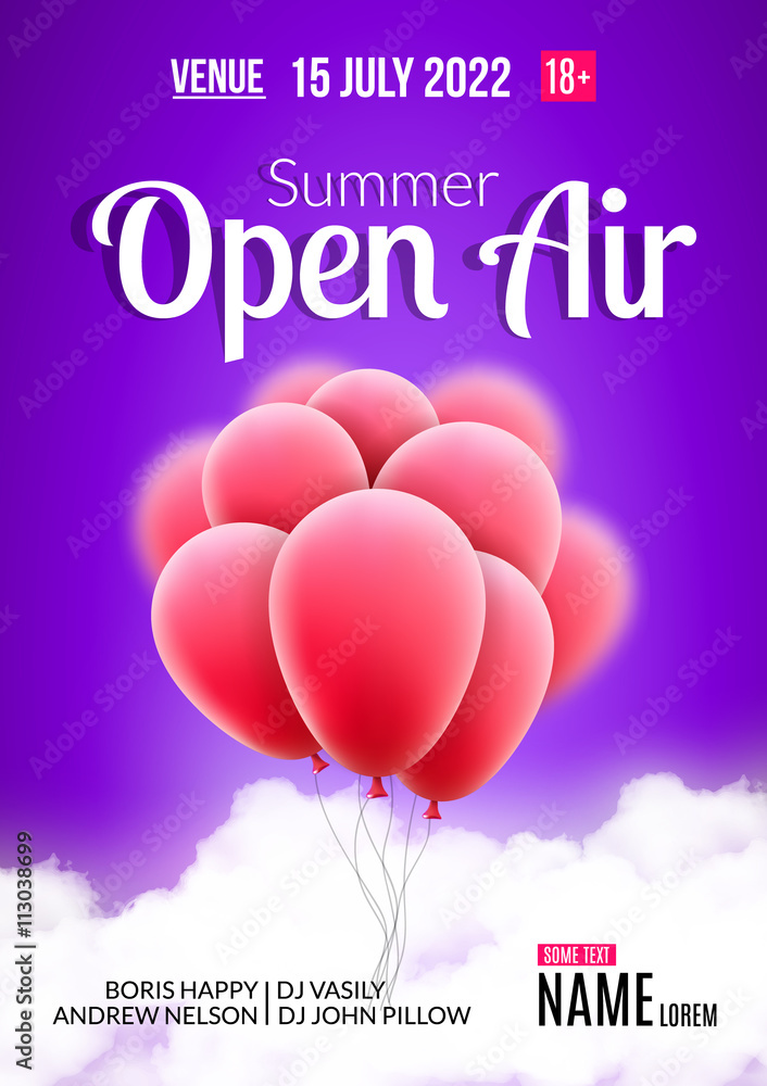 Open Air Festival Party Poster design. Flyer or poster template for ...