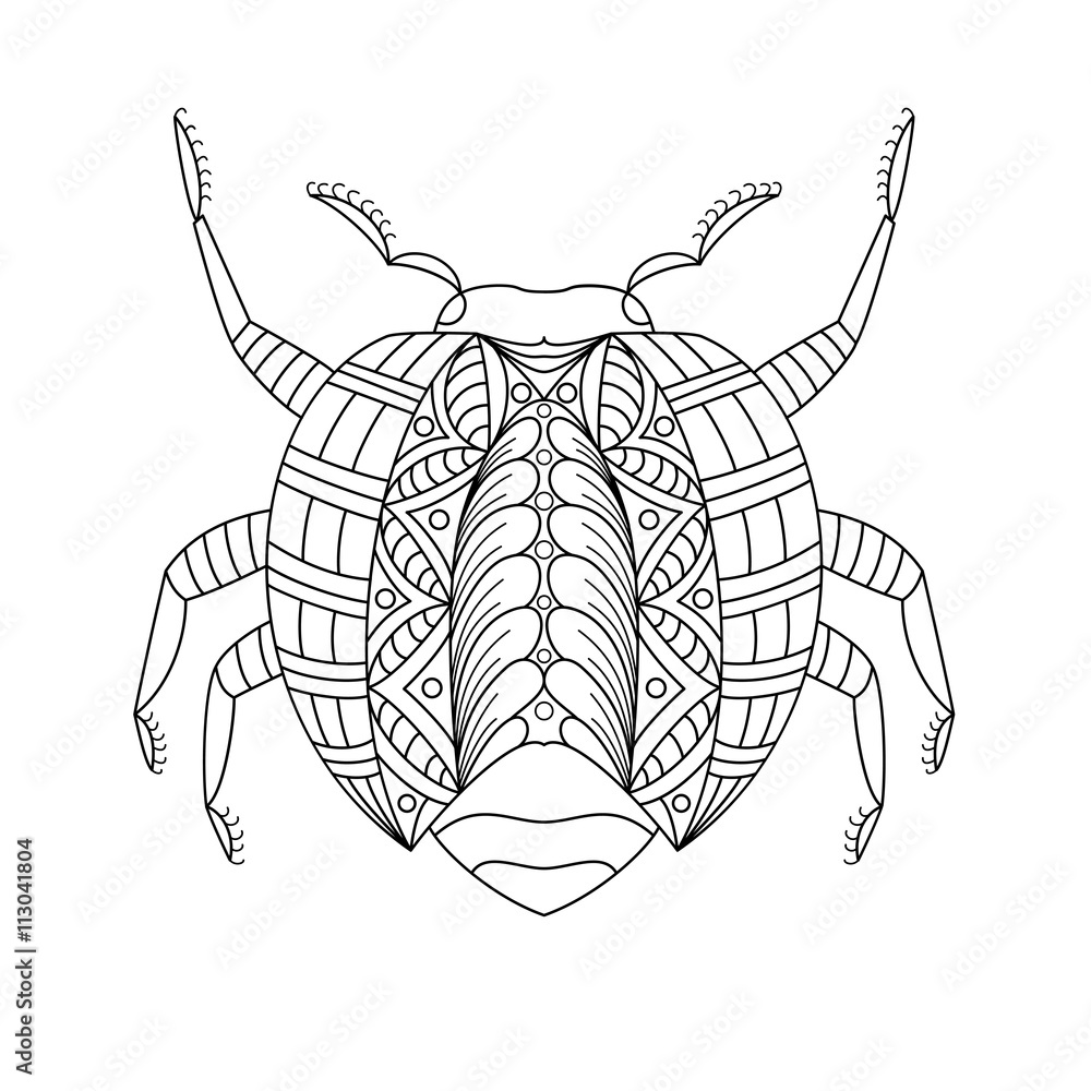 Cute cartoon bug with ornament. Background, cover. Design for coloring ...