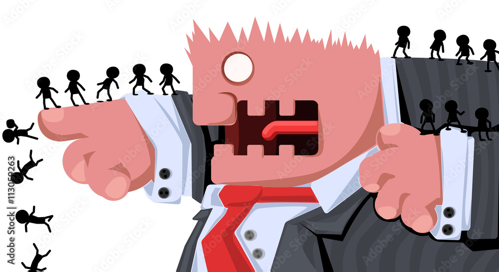Cartoon character boss commanding, vector illustration, horizontal ...