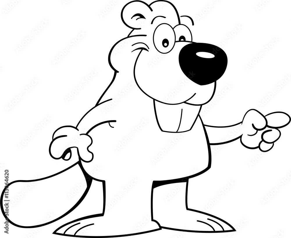 Black and white illustration of a beaver pointing. Stock Illustration ...