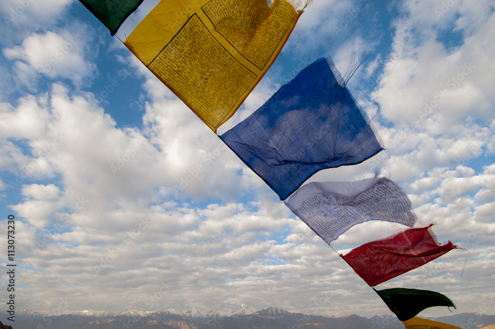 India, Ladakh, Leh, capital of Ladakh, red, yellow, blue, red, green ...