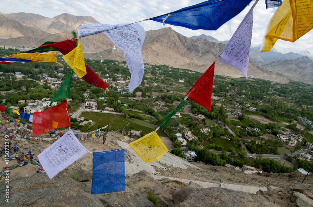 India, Ladakh, Leh, capital of Ladakh, red, yellow, blue, red, green ...