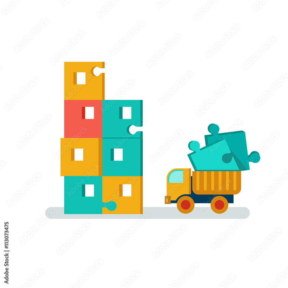 Flat vector concept illustration icons building construction and urban ...