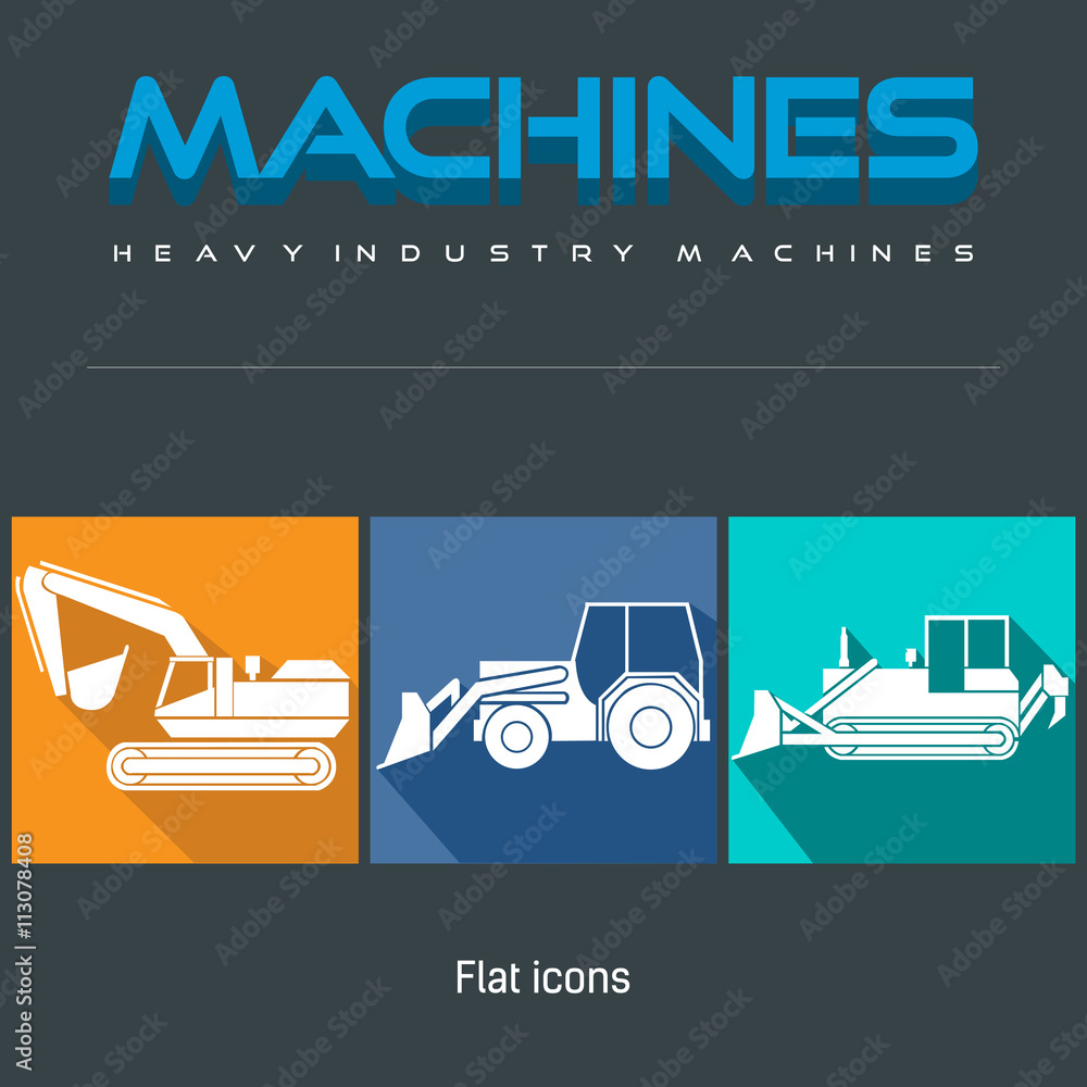Set of earth moving machines drawing icons Stock Vector | Adobe Stock
