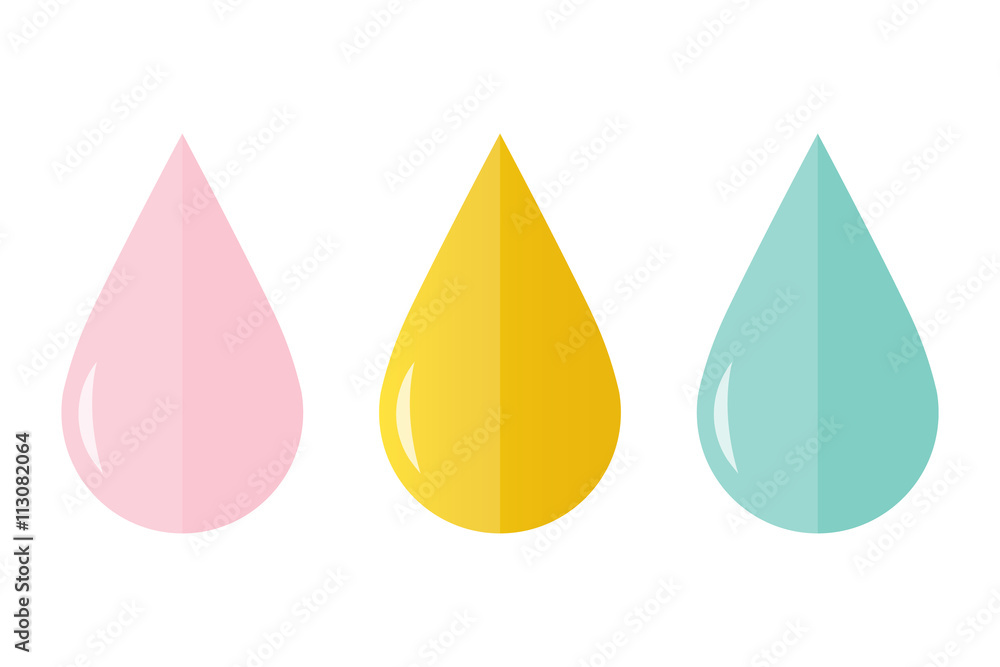 Cute pink, mint green and gold water drop icon set, collection isolated ...