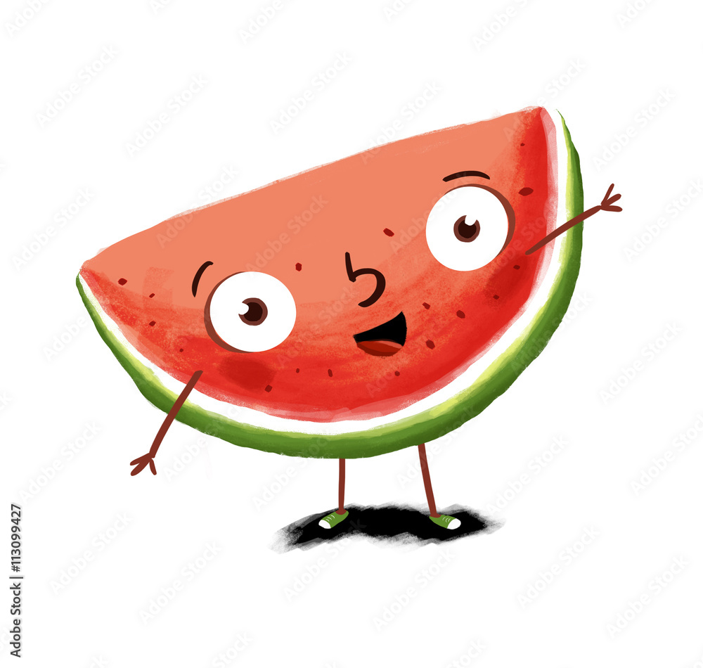 ภาพประกอบสต็อก Dibujo de una sandia. Sandía con ojos, brazos y piernas ...