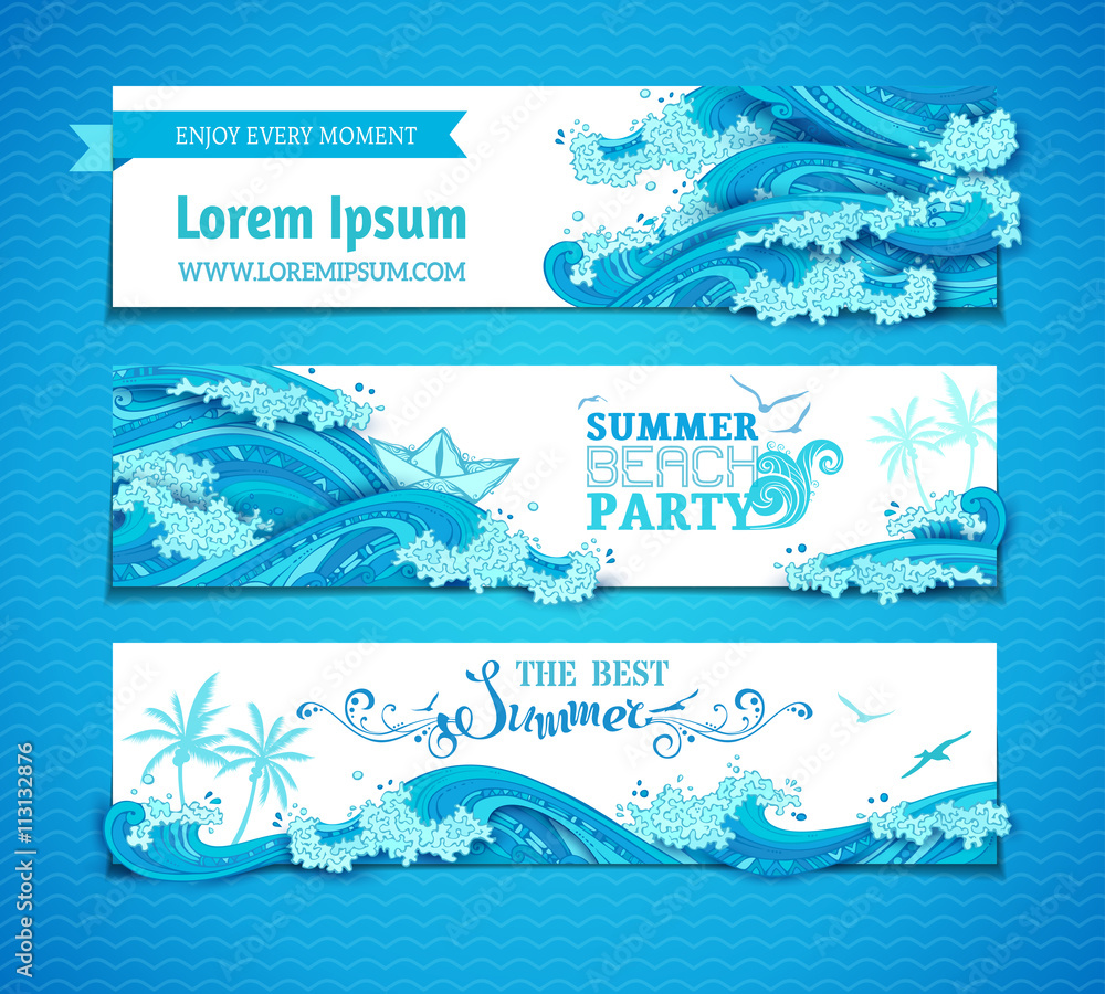 Vector set of sea/ocean horizontal banners. Stock Vector | Adobe Stock